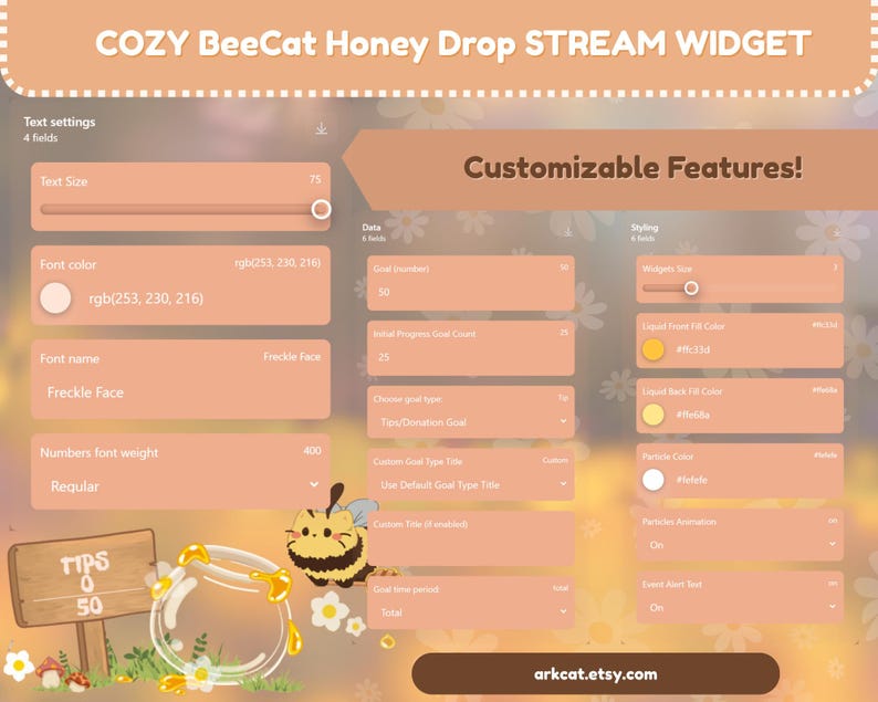 Beecat Honeybee Drop Stream Goal Widget | Animated, Customizable - Etsy