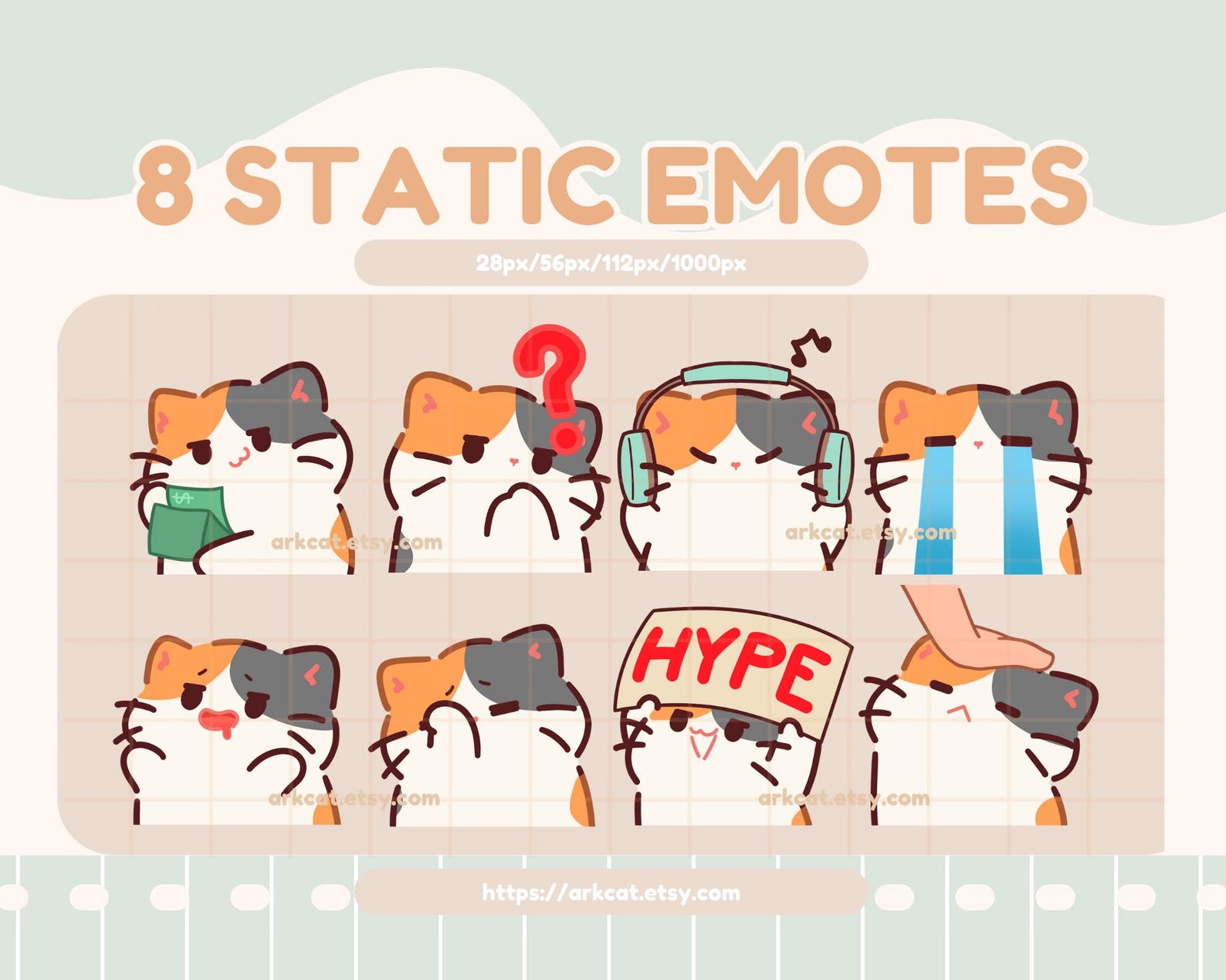 Calico Cat Static Emotes – 8 Pack Cute Calico Cat Expressions for ...