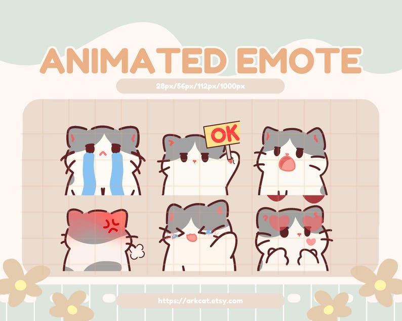 Gray White Cat Animated Emote Set: Twitch, Discord, Youtube - Etsy