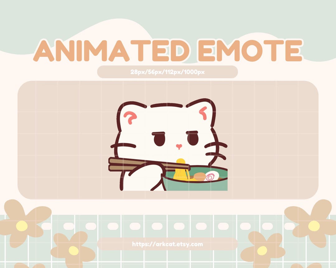 Animated Emote - White Cat Eating Ramen Emote for Twitch, Discord ...