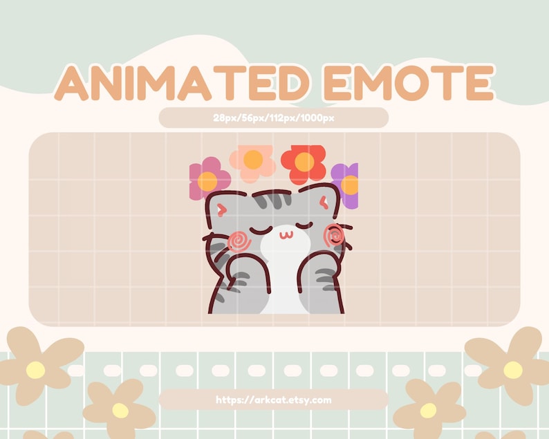 Blissful Gray Cat Emote – Cute Gray Cat With Blooming Flowers for ...