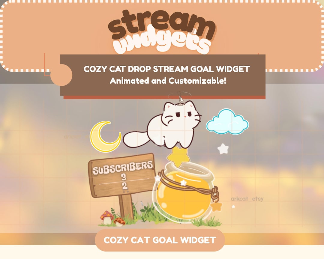 Animated Flying Cat Stream Goal Widget – Cozy Cat Overlay (digital ...
