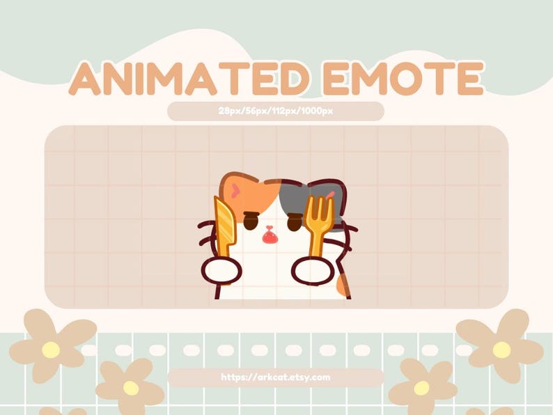 Hungry Emote – Cute Calico Cat Thumping Fork and Knife Animated Emote ...