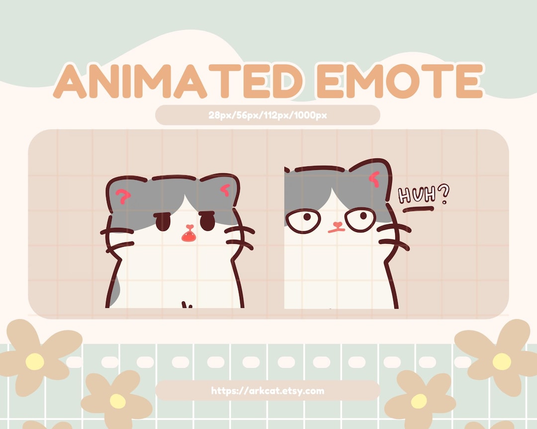 Huh Emote – Cute Gray White Cat Confused Animated Emote for Twitch ...