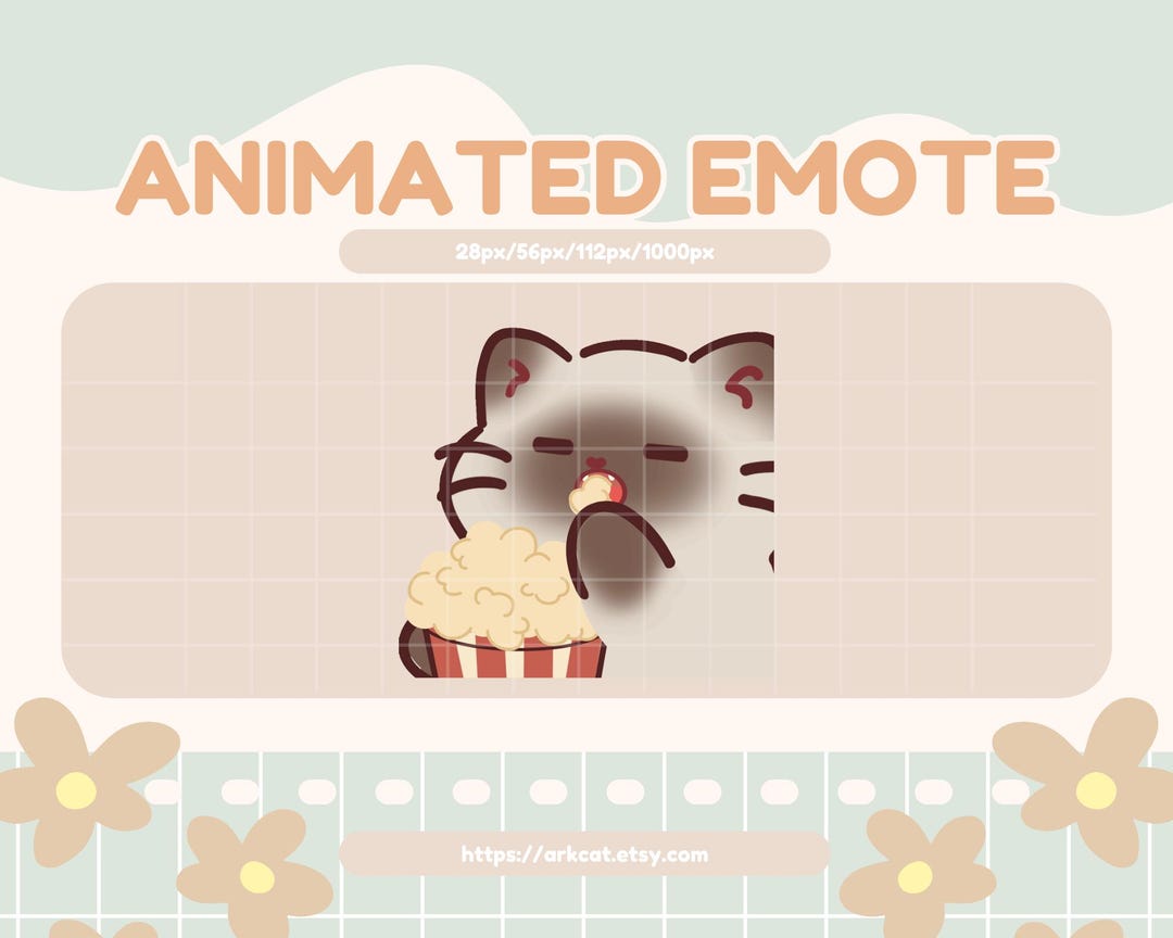 Popcorn Animated Emote – Cute Siamese Cat Eating Popcorn Twitch Discord ...