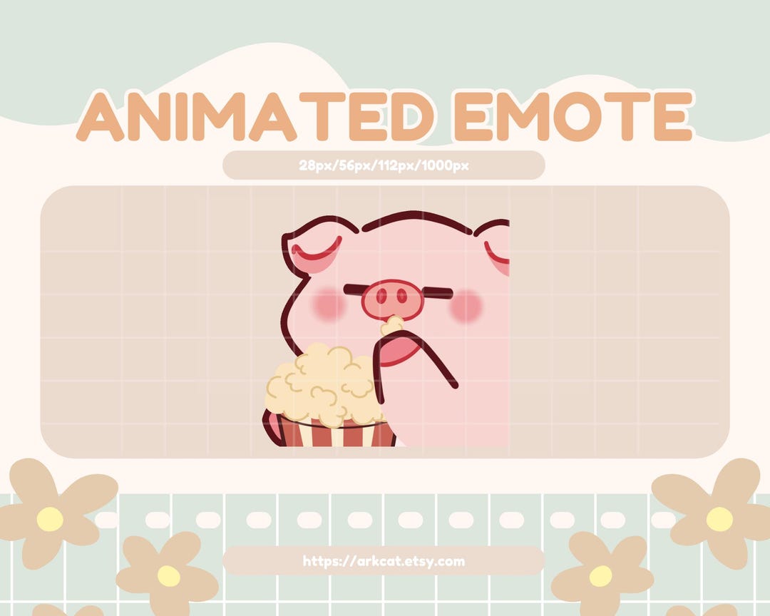 Popcorn Animated Emote – Cute Pig Eating Popcorn Twitch Discord Stream ...