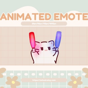 White Cat Cheering Emote With Pink & Blue Light Sticks for Twitch ...