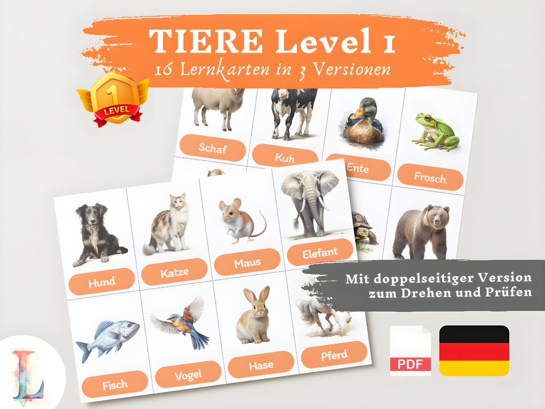 Lernkarte Kinder TIERE Lvl 1 | Deutsch Lernen Kinder Lernen Tiere ...