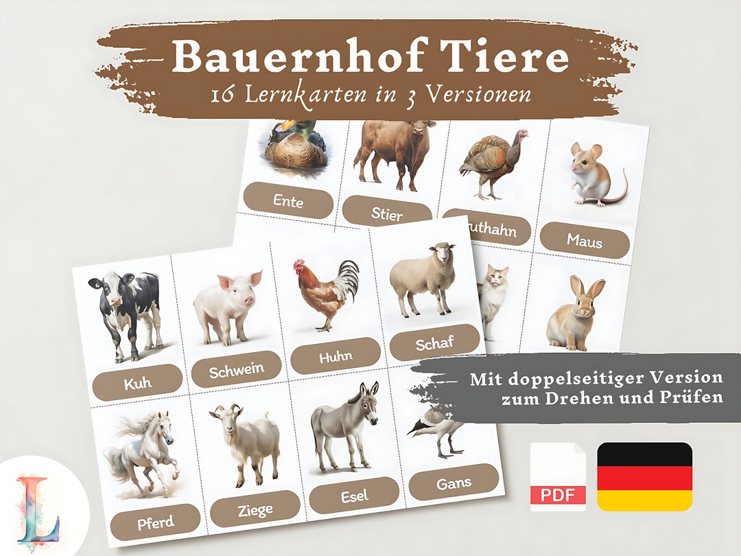 Lernkarten Kinder Bauernhof Tiere Deutsch Lernen Kinder Lernen Tiere ...