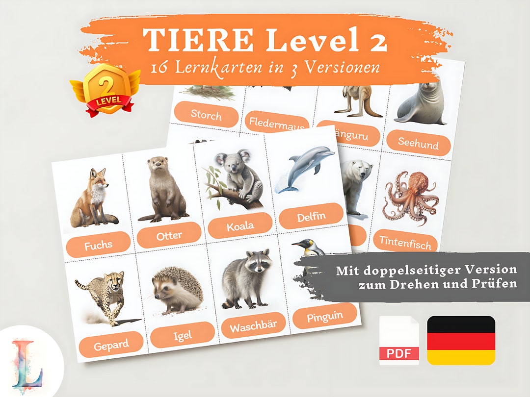 Lernkarte Kinder TIERE Lvl 2 | Deutsch Lernen Kinder Lernen Tiere ...