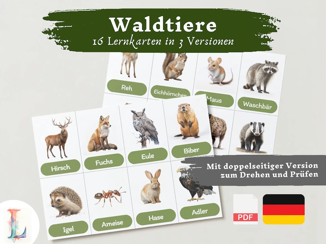 Lernkarten Kinder Waldtiere Deutsch Lernen Kinder Lernen Tiere ...