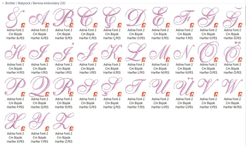 Adina Font Embroidery Design All Letters 2 Cm - Etsy