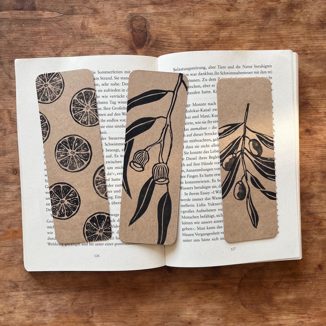 Handmade Linocut Bookmark on Kraft Paper - Unique Print, Eco-friendly ...