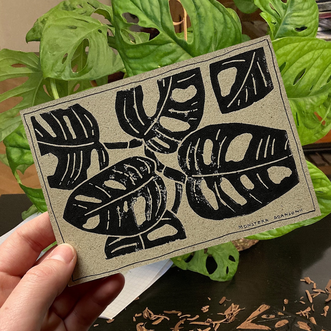 Original Linocut Print Linocut Print "monstera Adansonii // Jungle ...