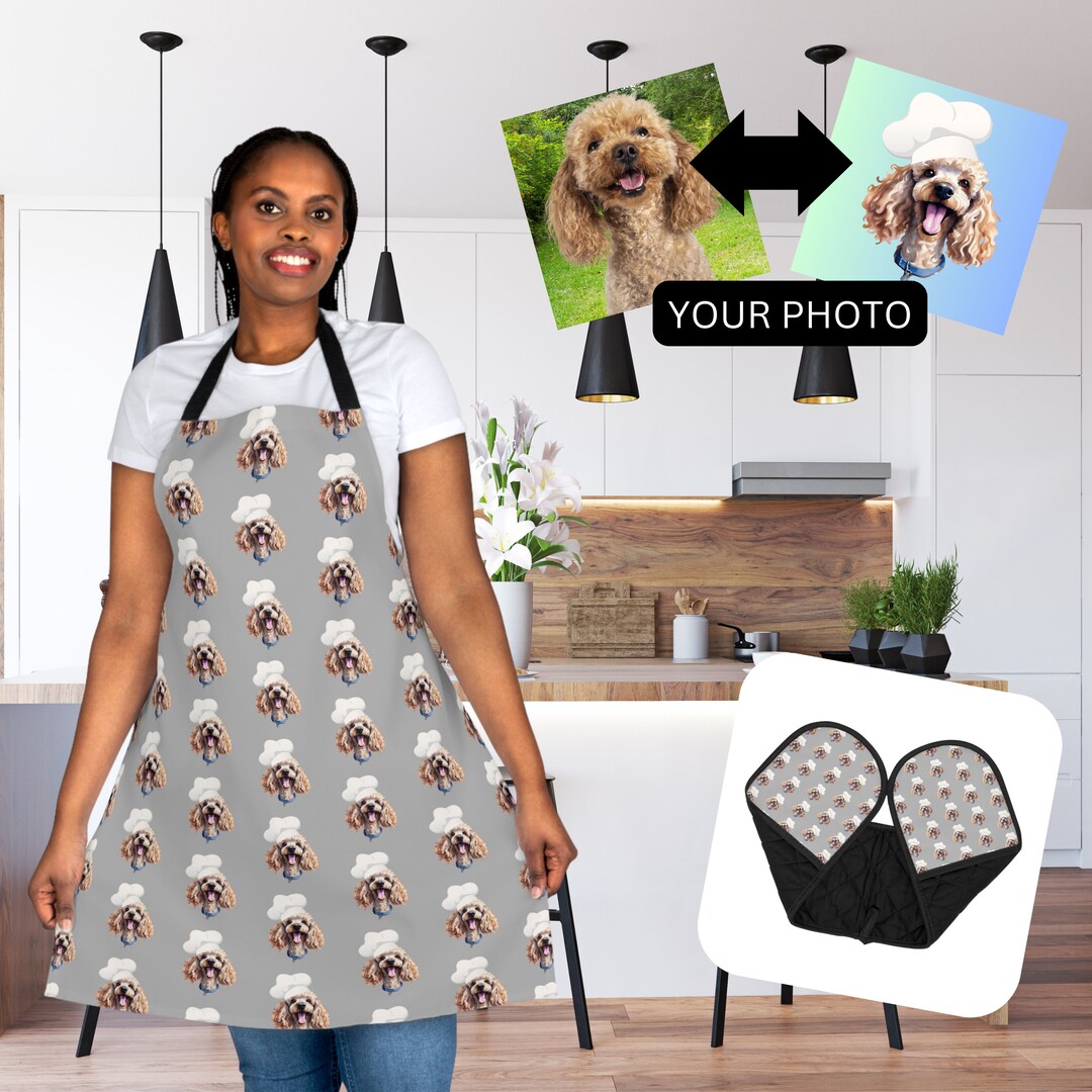 Custom Dog Apron With Dog Picture, Personalized Oven Mitts, Custom Oven ...