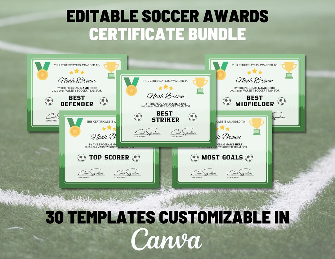 Editable Soccer Award Certificate Bundle, Soccer Certificate, Soccer ...
