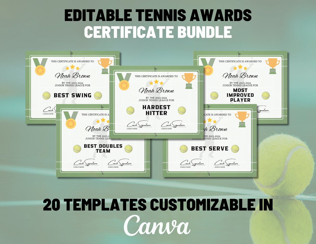 Editable Tennis Award Certificate Bundle, End of Season Tennis ...