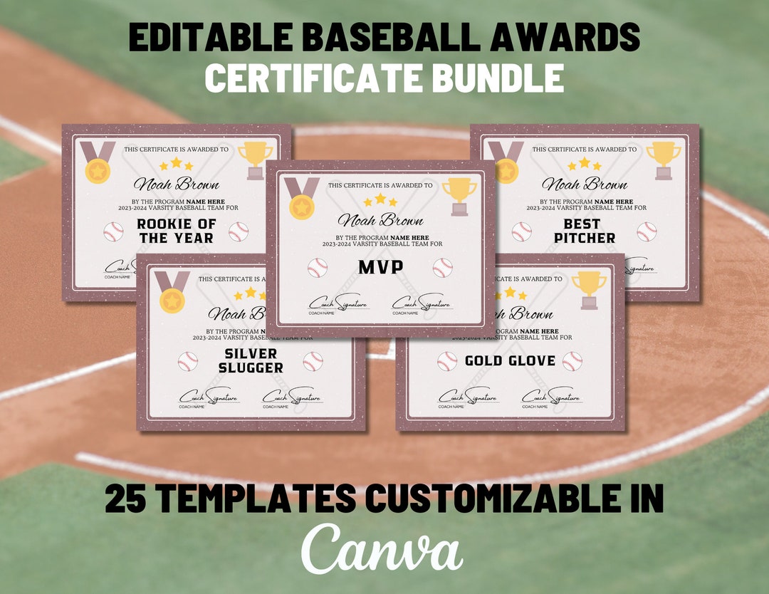 Editable Baseball Award Certificate Bundle, Baseball Certificate ...