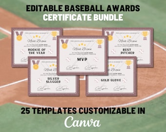Editable Baseball Award Certificate Bundle - Etsy