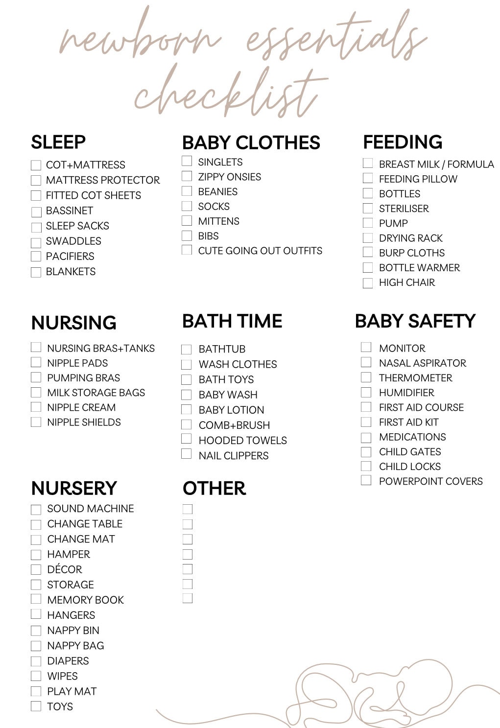 Newborn Checklist Download PRINTABLE File - Etsy