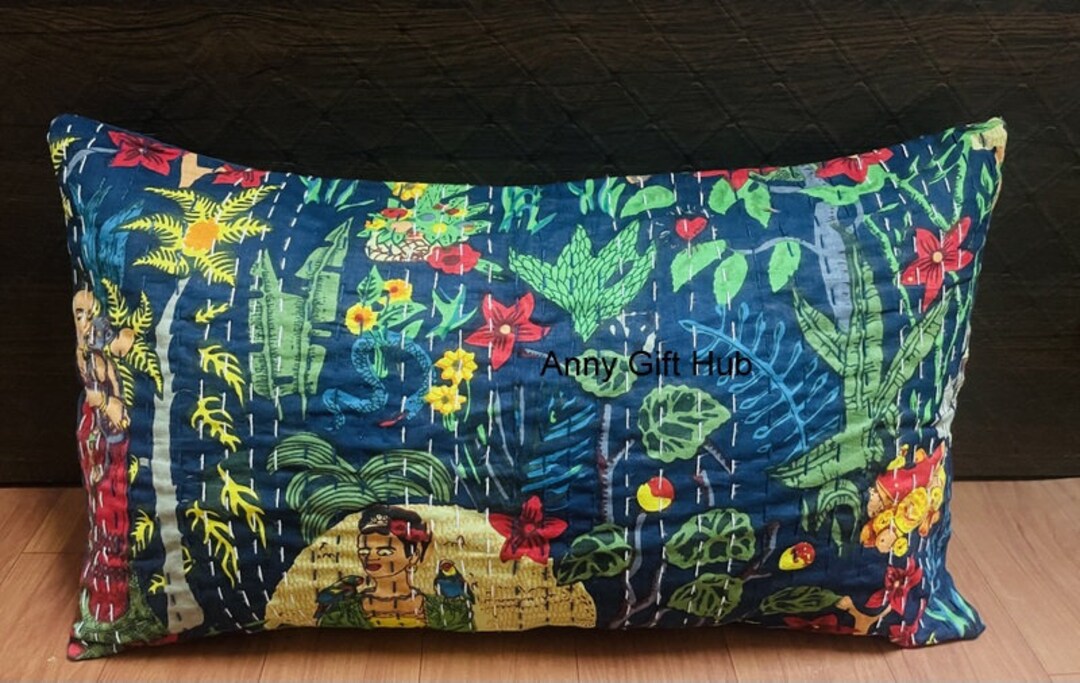 Boho Farida Kahloo Print Kantha Quilting Decorative Throw Pillowcase Home Sofa Bed Cotton ...