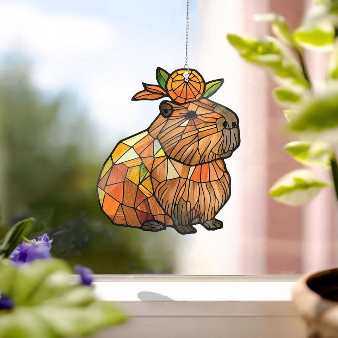 Capybara Faux Stained Glass Inspired Art Acrylic Window Hanging, Funny ...