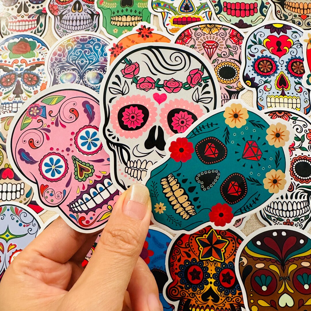 Mexican Sugar Skull Stickers, Gothic Calavera Decals (50pcs) - Etsy