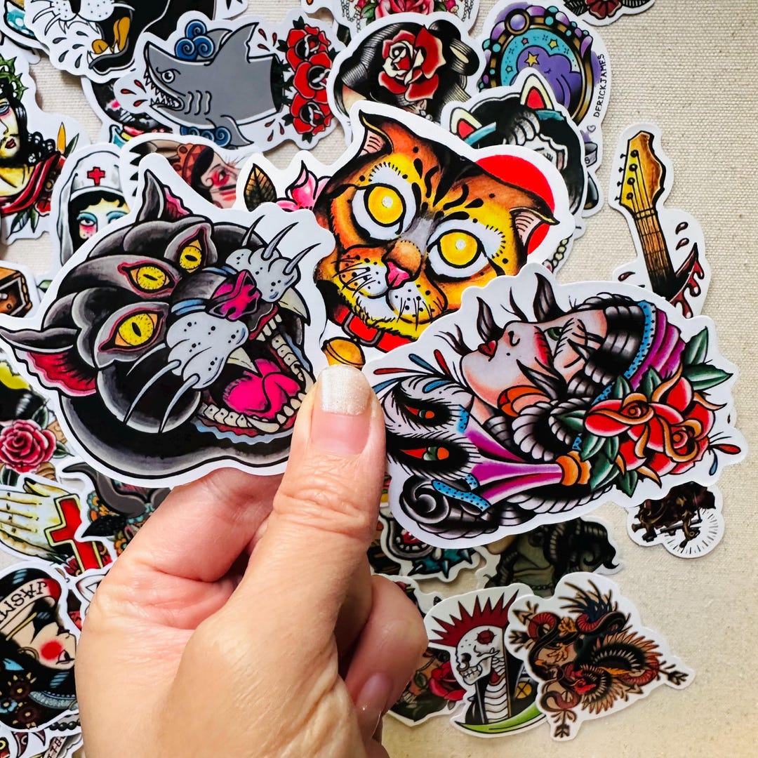 50 Old School Tattoo Stickers, Waterproof Vinyl Decals - Etsy