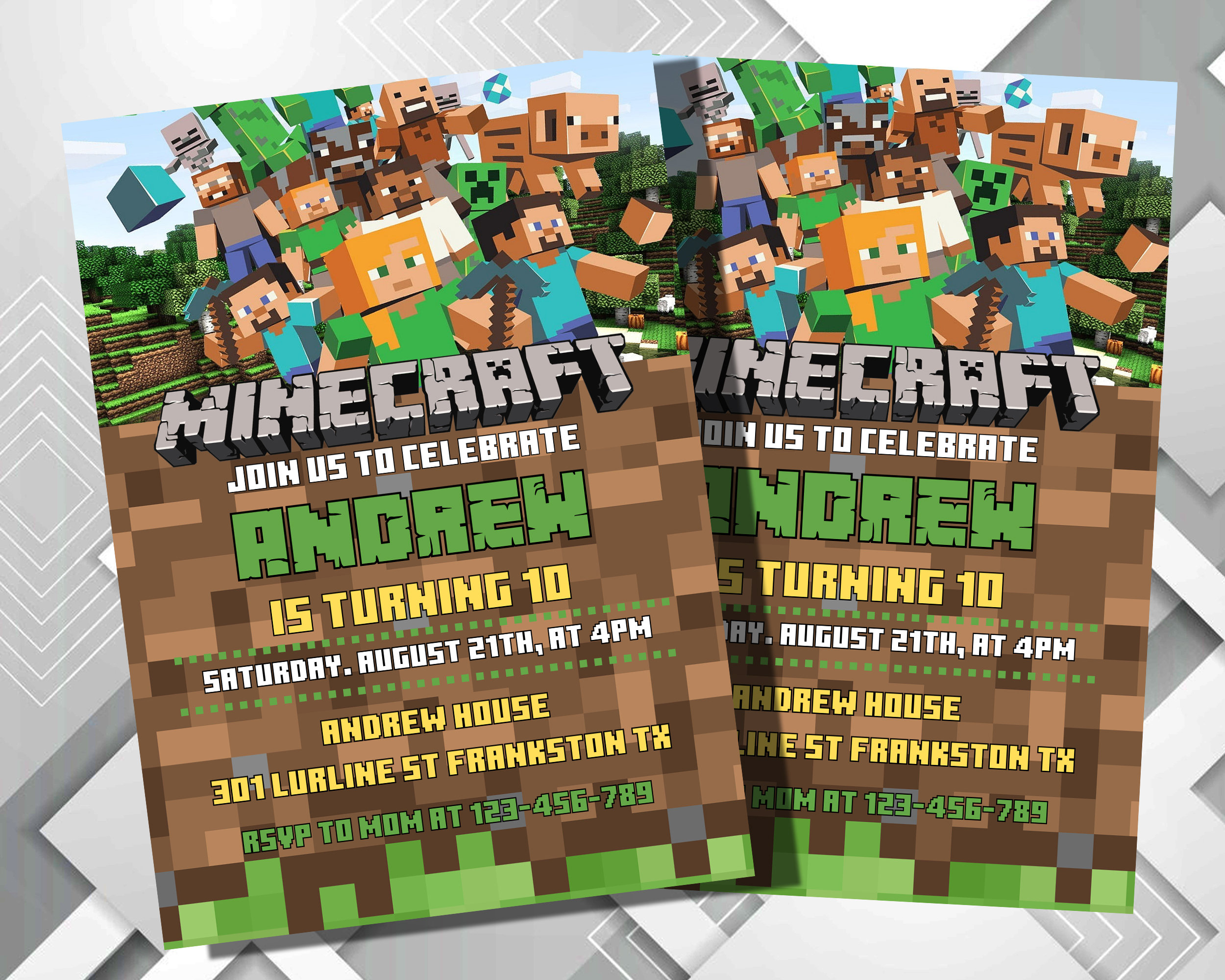 Invitación de cumpleaños editable de Minecraft invitaciones - Etsy México