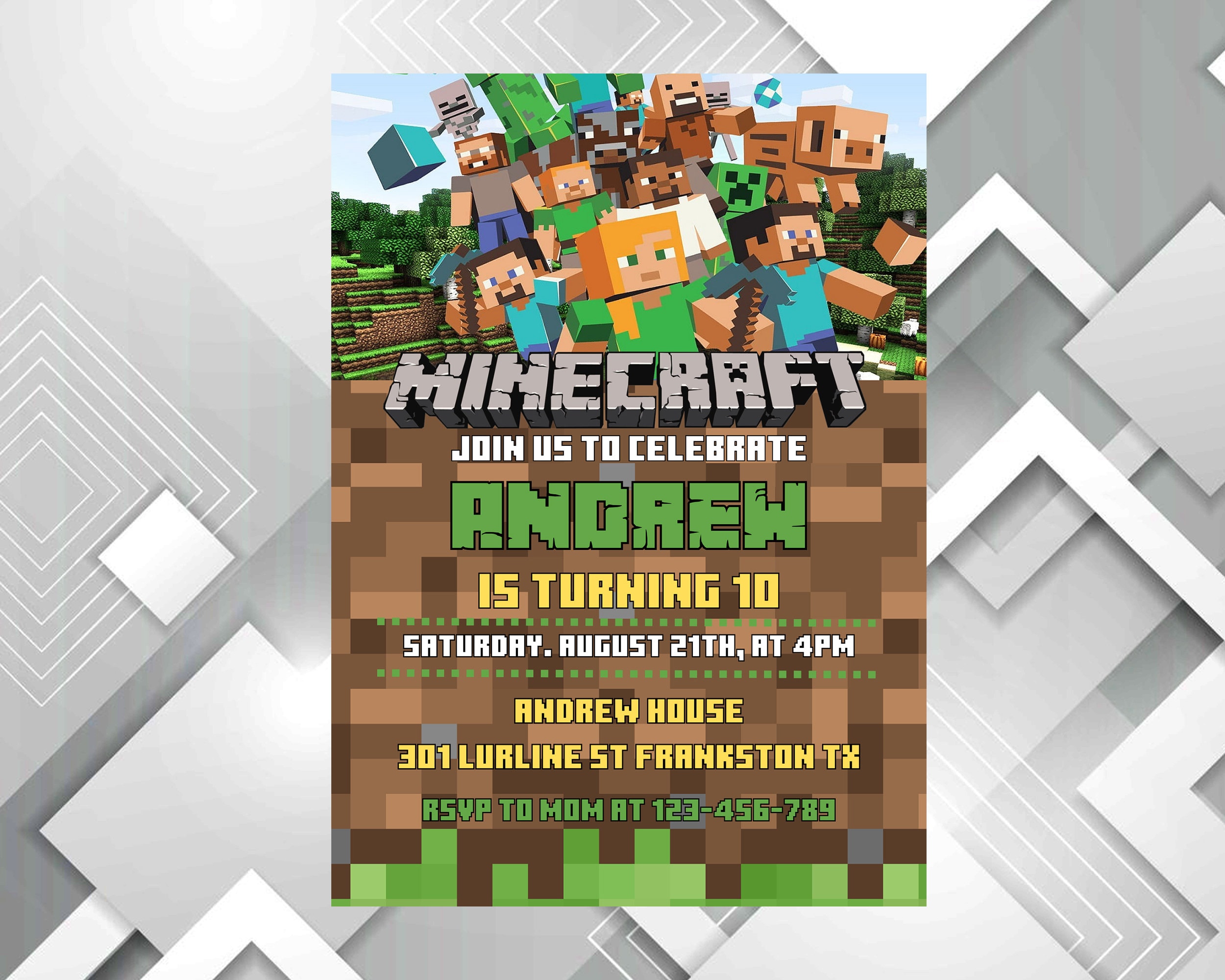 Invitación de cumpleaños editable de Minecraft invitaciones - Etsy México