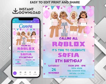 Roblox Invitation, Roblox Invite, Game Party, Roblox Girls Birthday ...