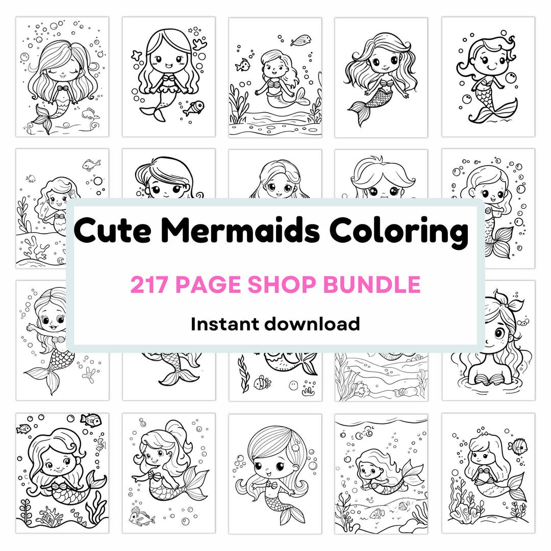 217 Cute Mermaid Coloring Pages – Printable A4 PDF – Fun Digital ...