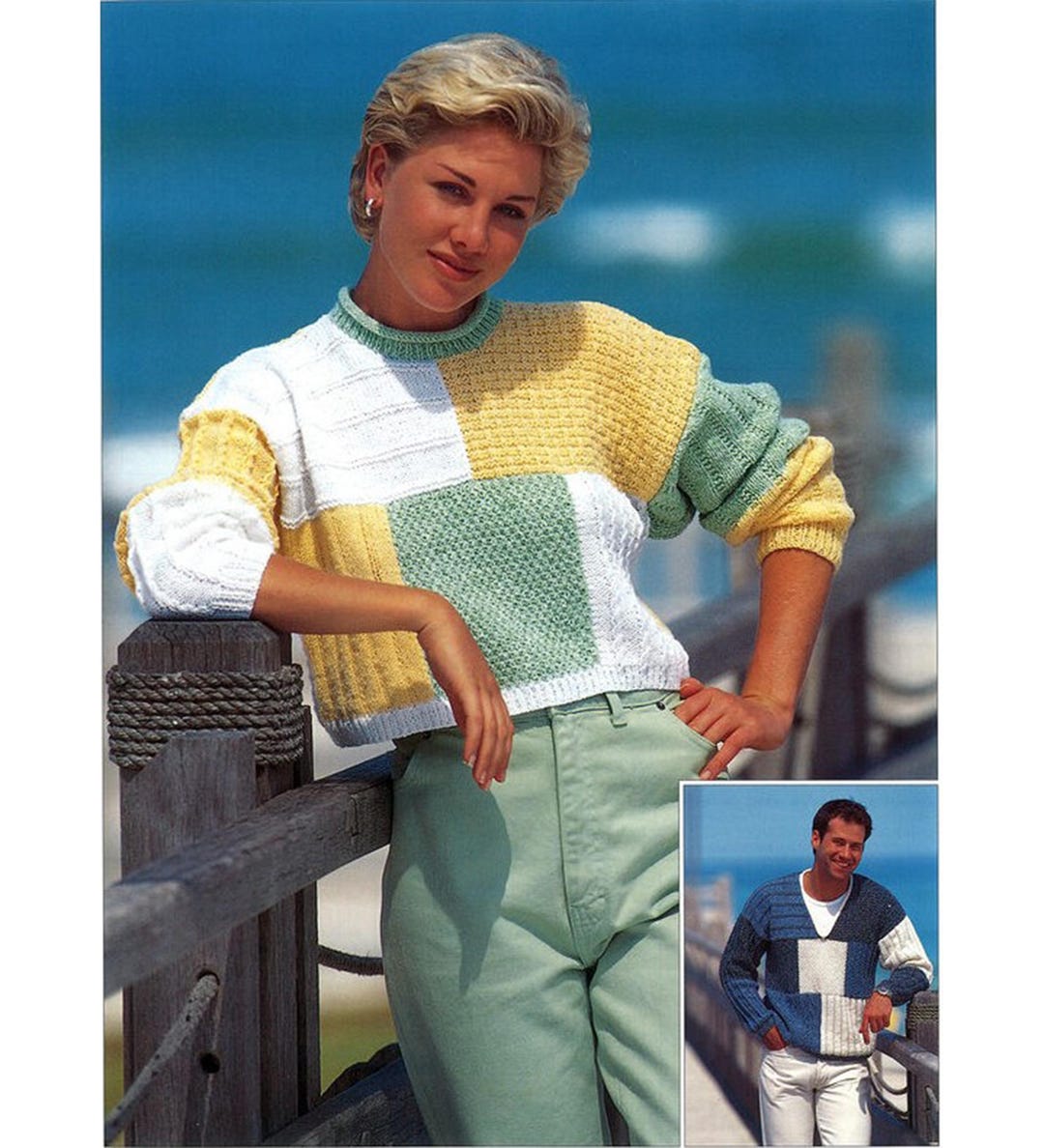Vintage Knitting Pattern, 80's Sweater Pattern, Crew Neck and V Neck ...