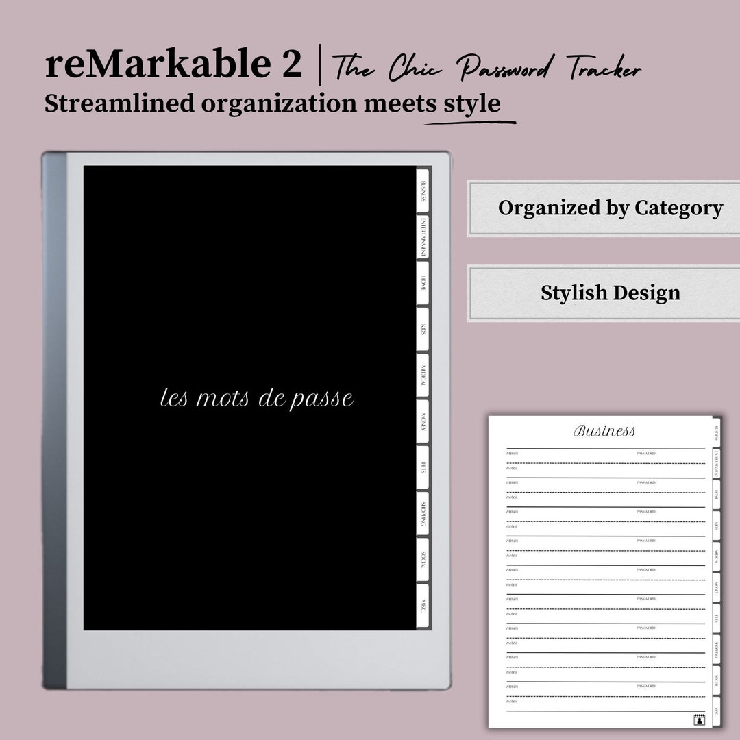 Digital Password Tracker for Remarkable 2 Eink Tablet - Organize Your ...
