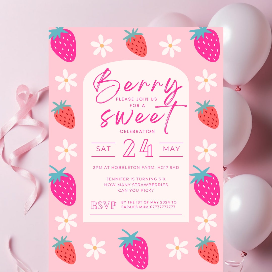 Berry Sweet Invitation Editable Template Digital Evite Strawberry ...