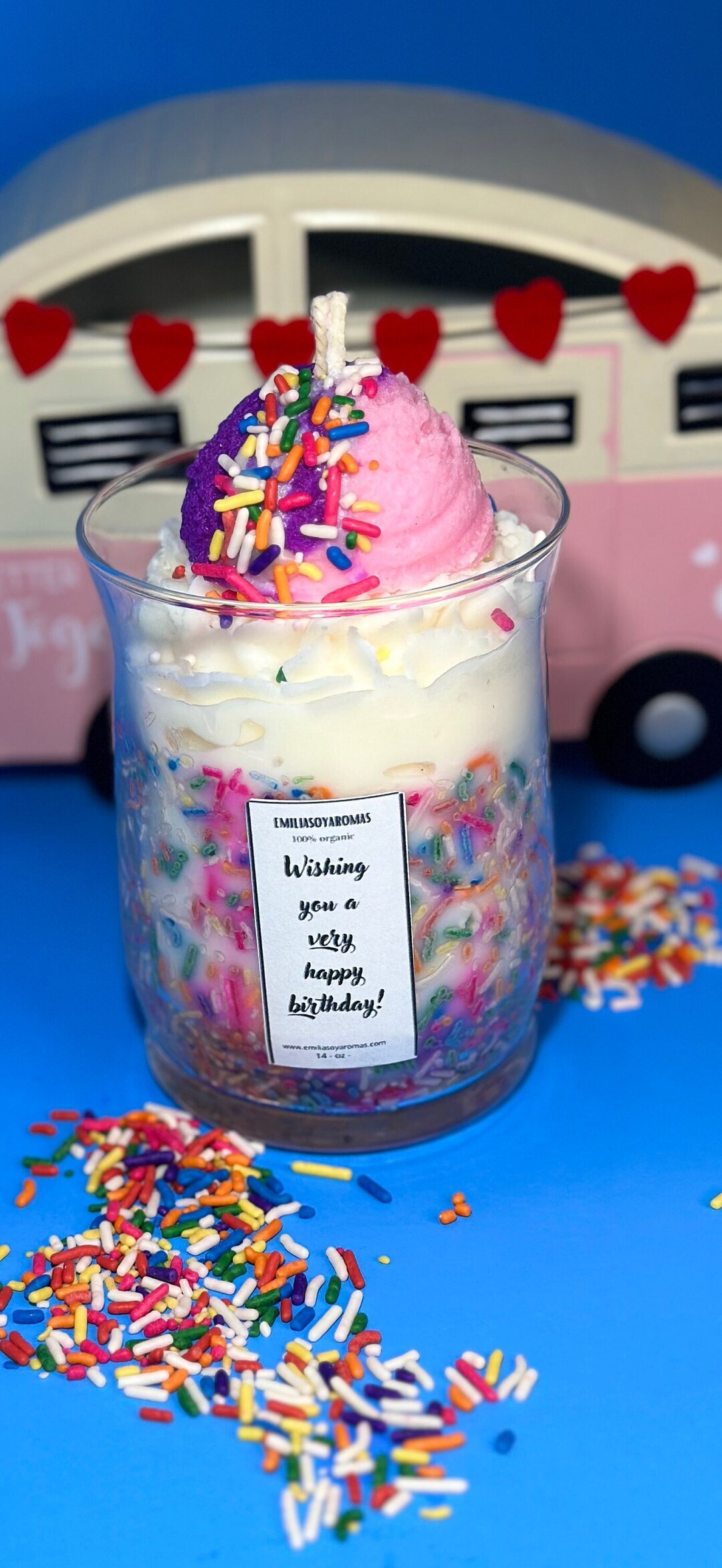 Happy Birthday Cake, Vela De Postre Vertida a Mano,aroma Y Diseño De ...