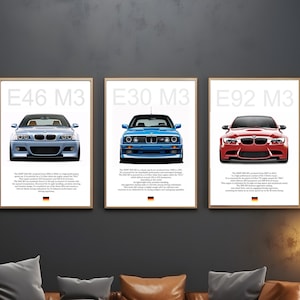 Set of 3 BMW M3 Posters E30 E46 E92 M3 Posters Set of 3 Digital ...