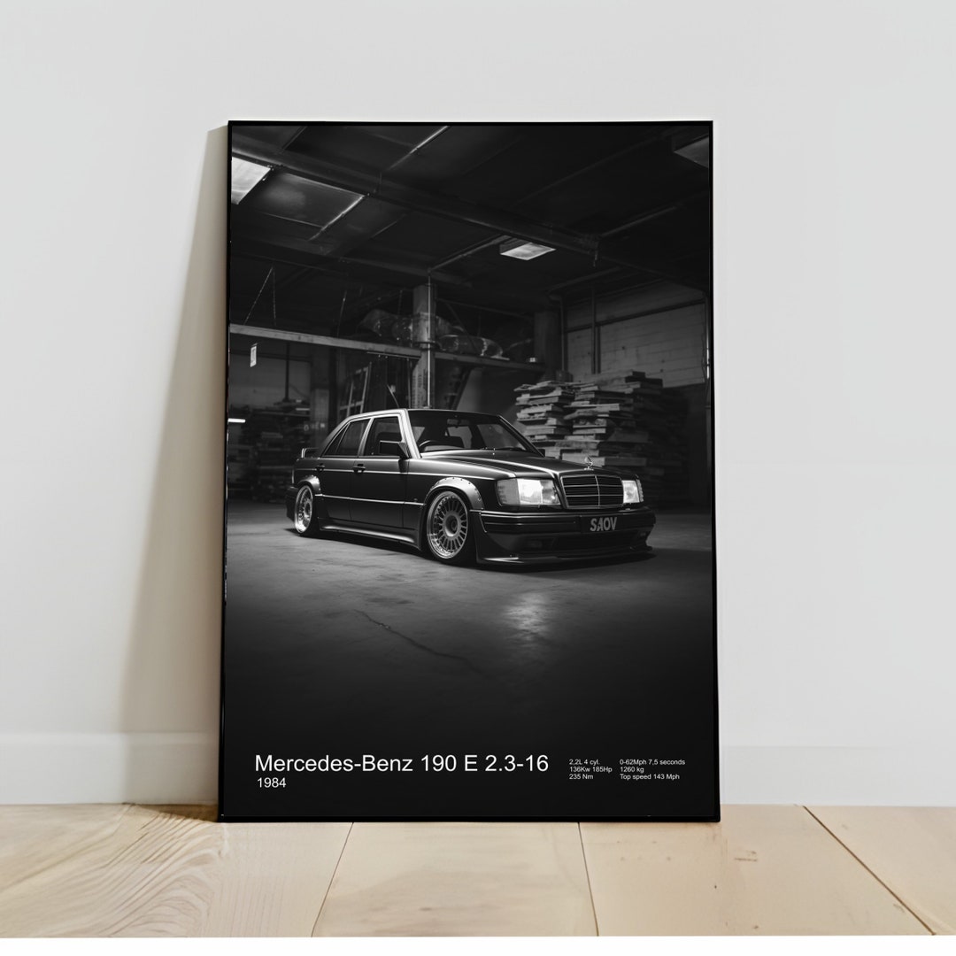 Poster Mercedes 190E 2 3 16 Print Wall Art Mercedes Fan Garage Classic Sportcar Mercedes Art for ...