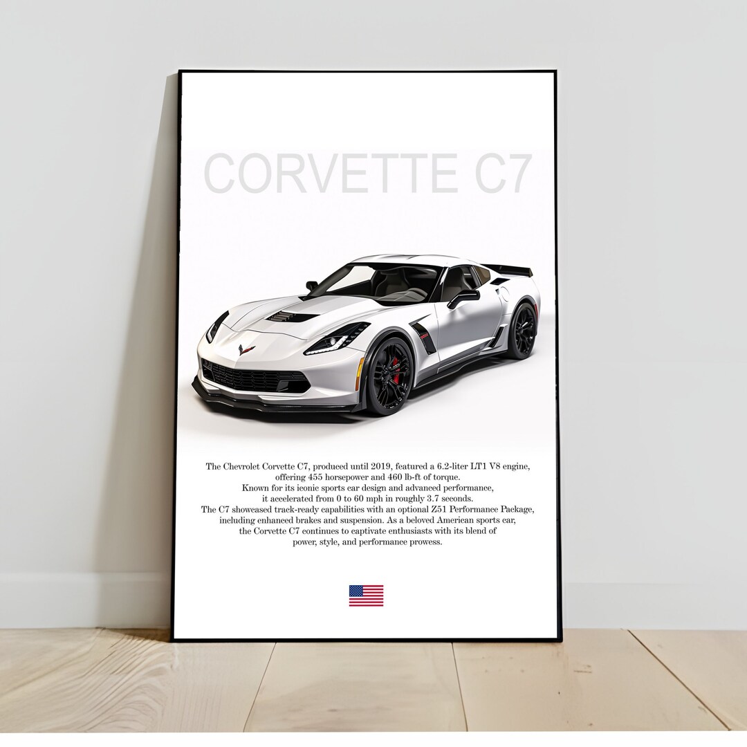 Corvette C7 Poster Classic American Muscle Car Wall Art Corvette C7 ...