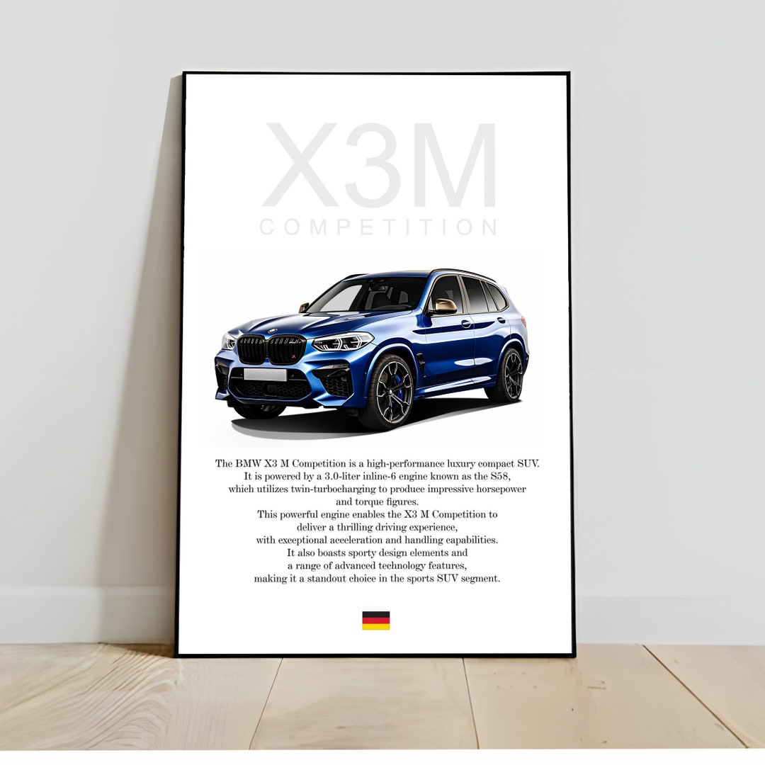 Poster BMW X3M F97 Print Car Art Illustration Wall Art for Kids Poster ...