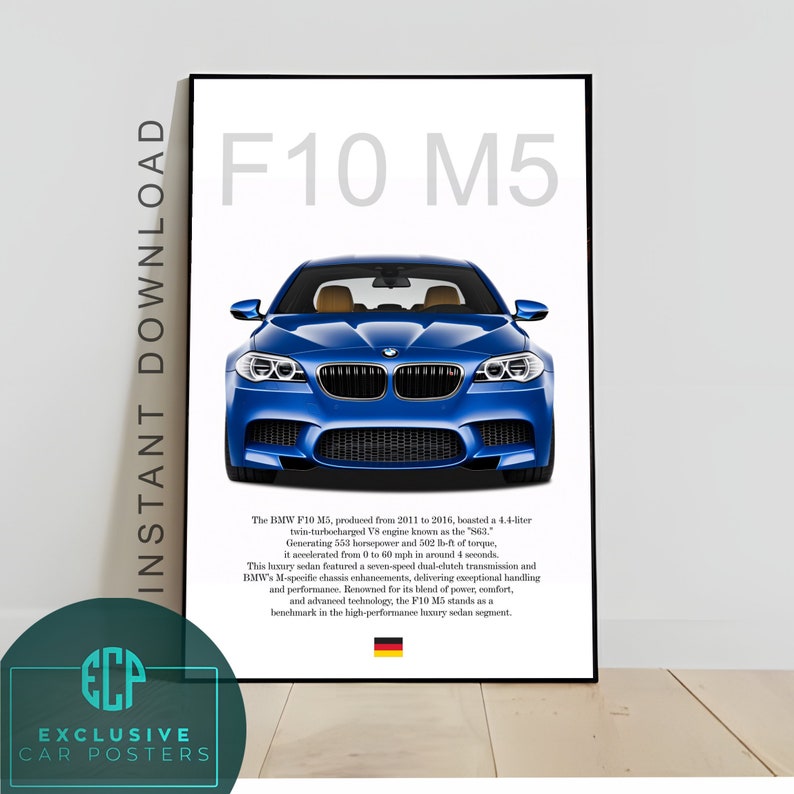 BMW F10 M5 Poster M5 Wall Art for Kidsroom, BMW Garage or BMW M ...