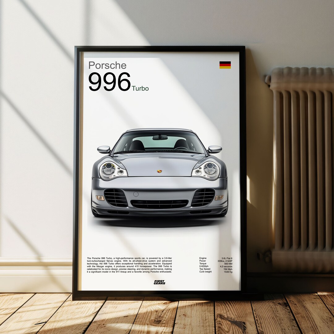 Porsche 996 Turbo Poster, German Vintage Supercar Wall Art, Automotive ...