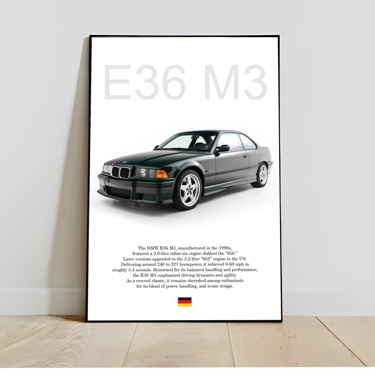 Poster BMW E36 M3 Coupe Print Car Art Illustration for Bmw M Motor Sport Fan, Iconic Bmw E36 M3 ...