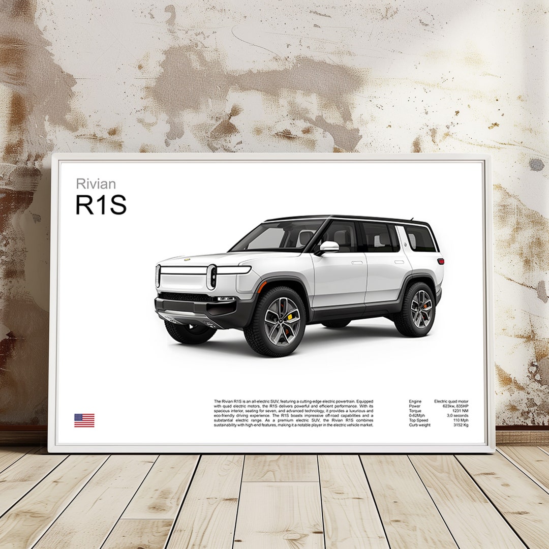 Rivian R1S Poster Print, American Electric SUV Offroad Icon Luxury Wall ...