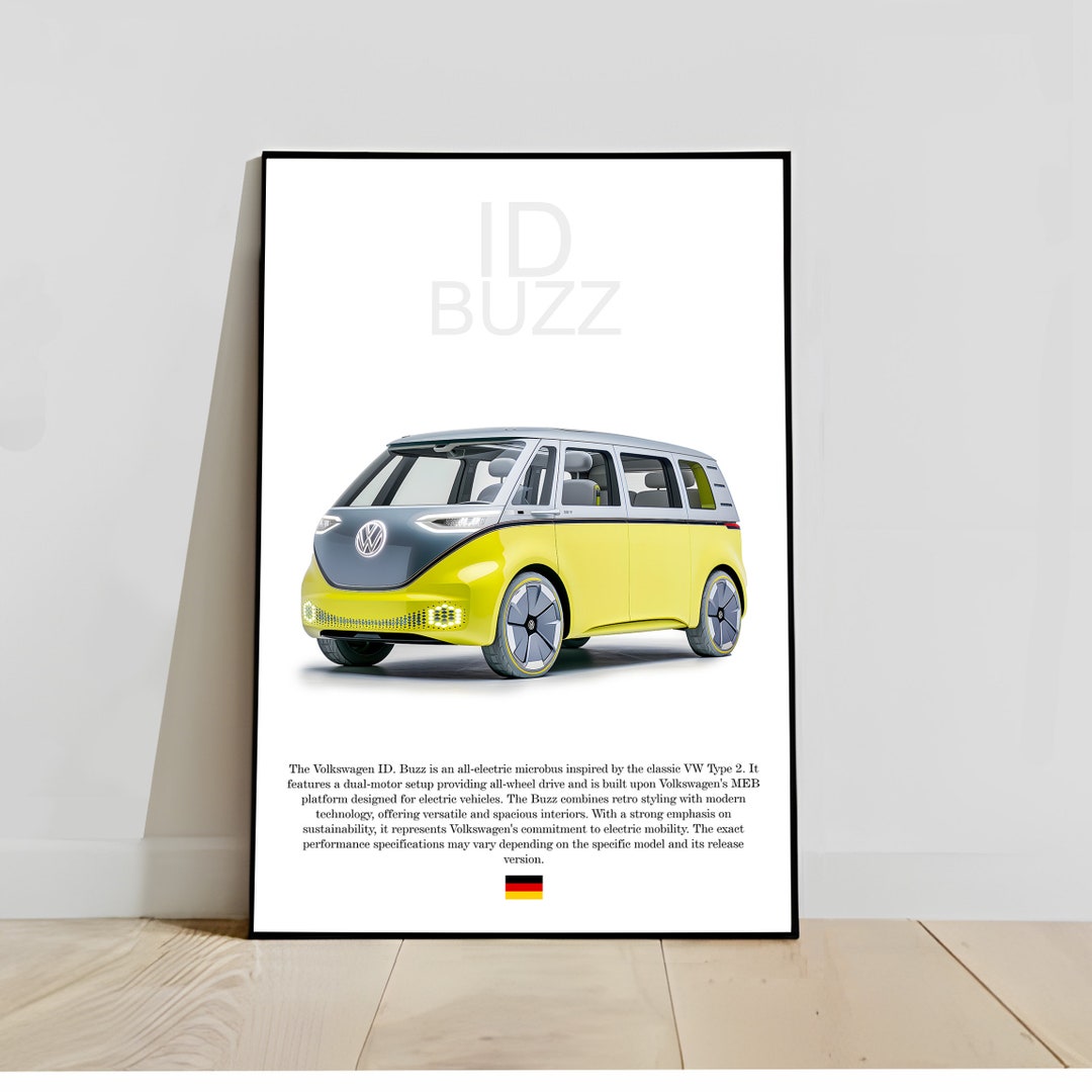 Volkswagen ID Buzz Poster Retro VW Bus Camper, Geschenk für VW Bus Fan ...