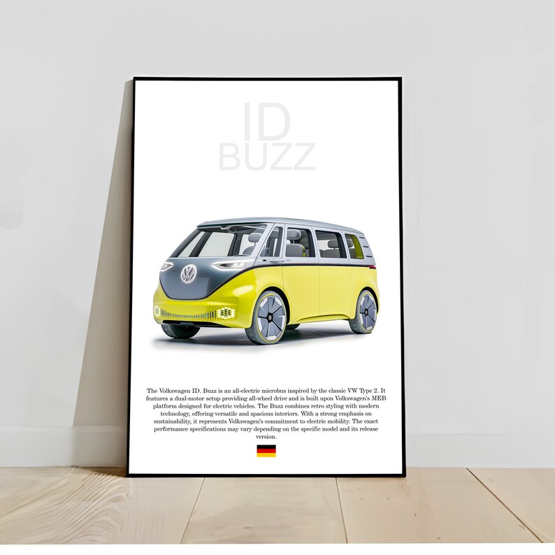 Volkswagen ID Buzz Poster Retro VW Bus Camper, Geschenk für VW Bus Fan ...