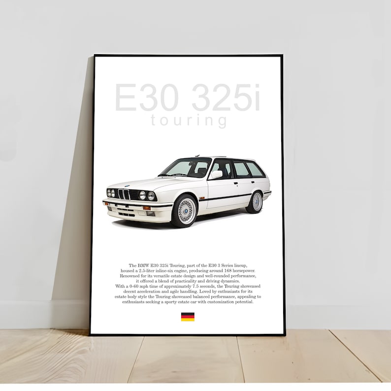 BMW E30 325i Touring Poster Oldtimer Plakat BMW Touring für Garage oder ...