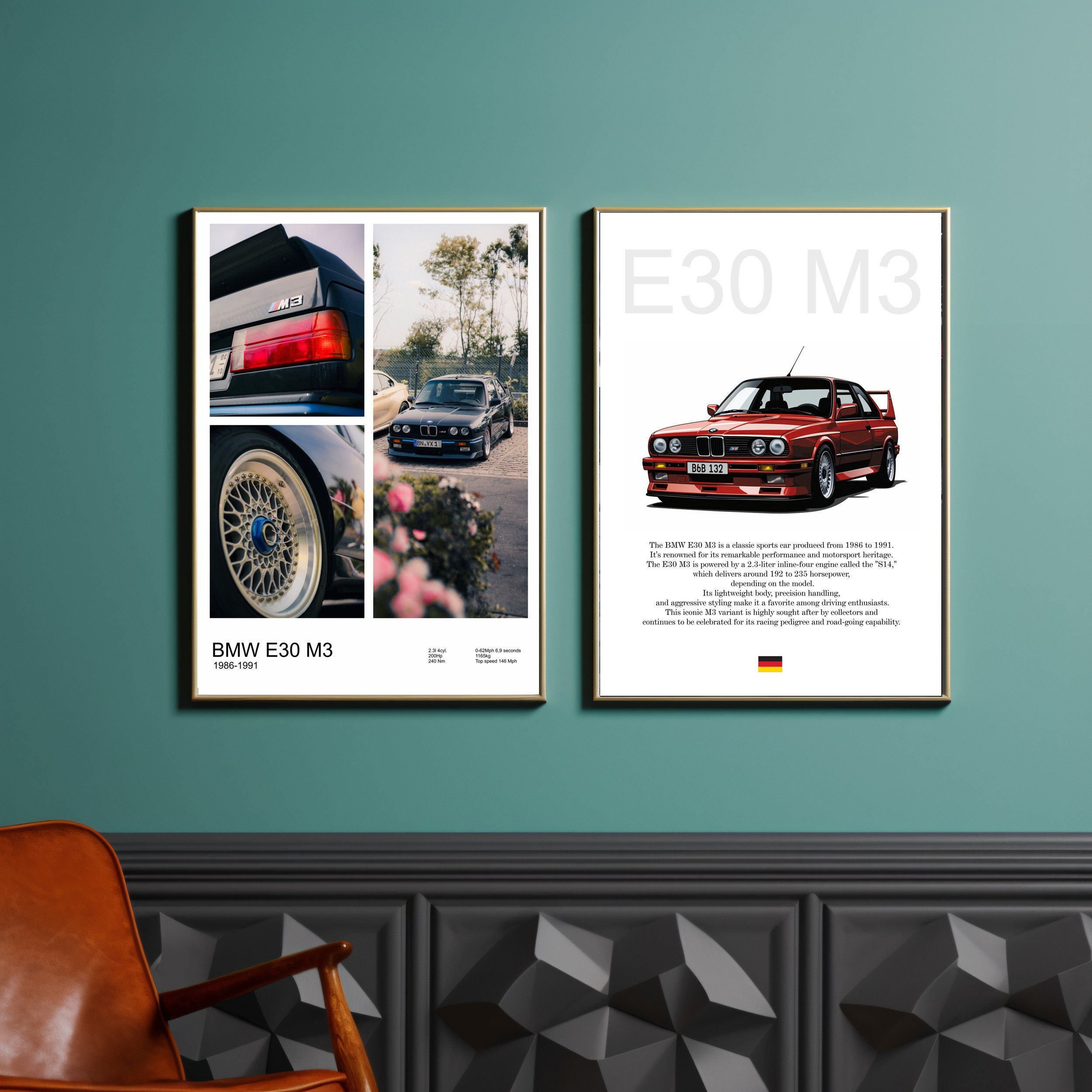 Premium Poster BMW E30 M3 Wandkunst gedrucktes Plakat BMW M Druck ...