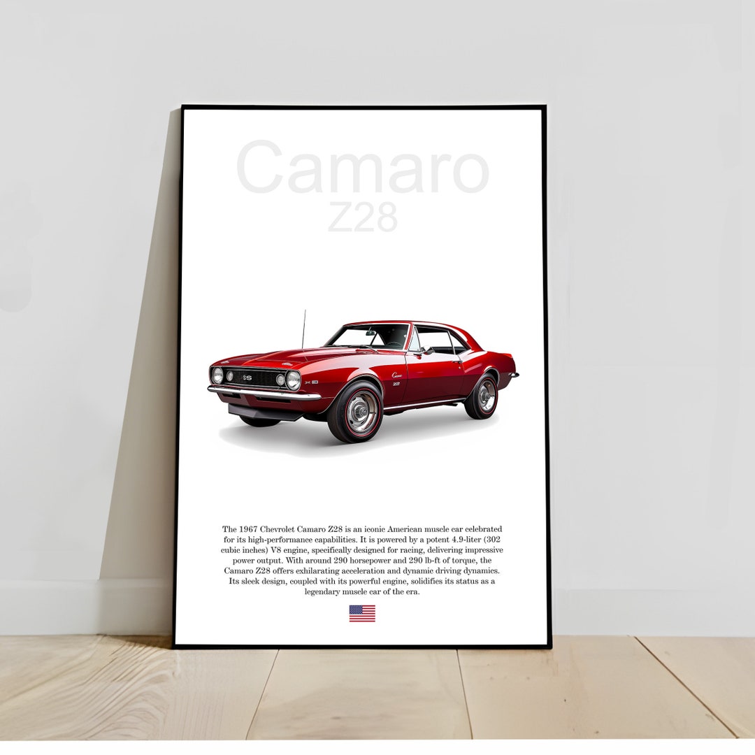 Classic Chevrolet Camaro Z28 Print Car Art Vintage American Muscle Car ...