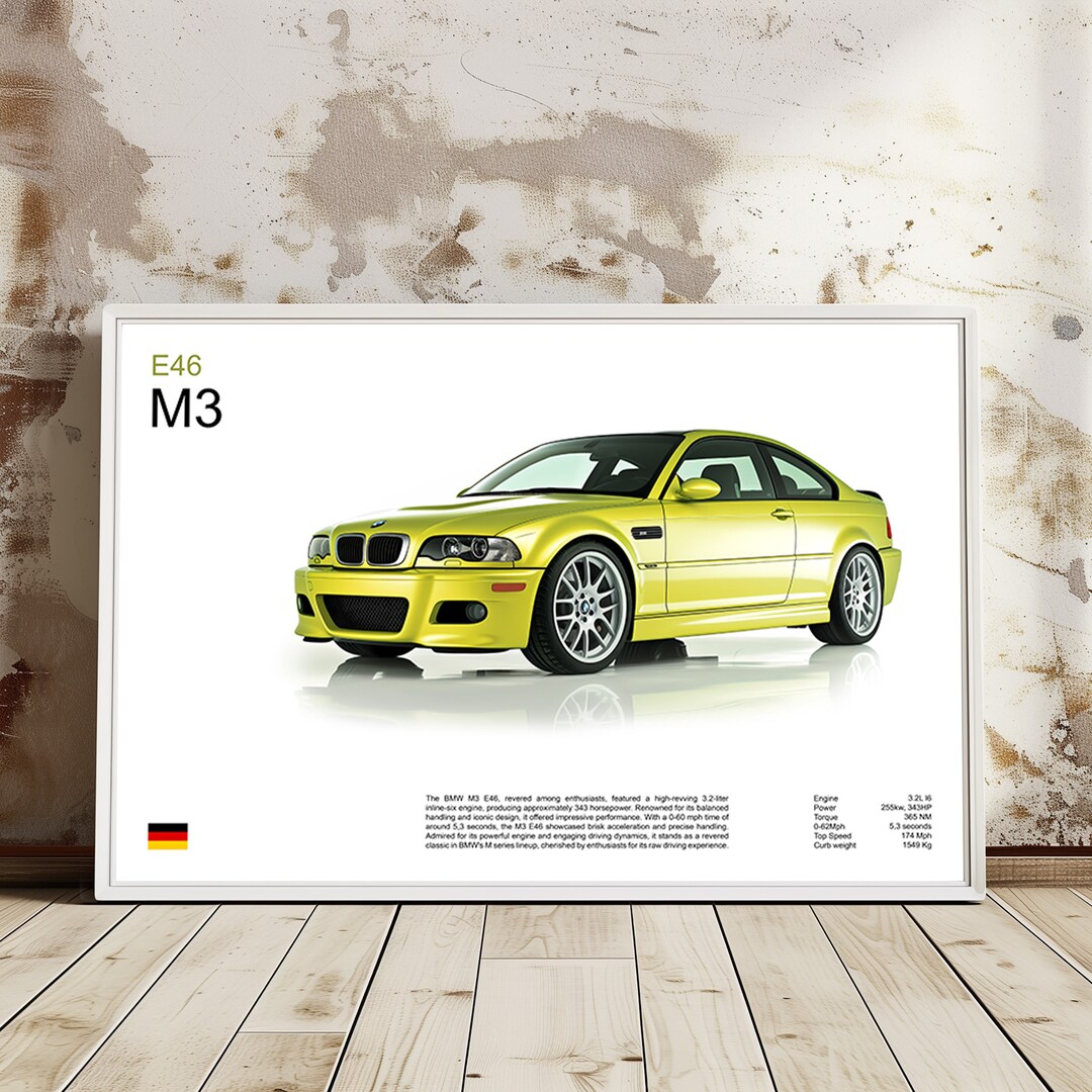 BMW E46 M3 Coupe Poster Print Car Art Illustration for Bmw M Motor ...